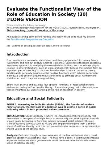Functionalist Perspective of Education | Teaching Resources