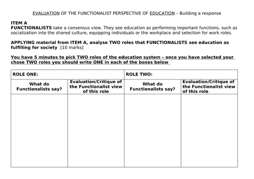 Functionalist Perspective of Education | Teaching Resources
