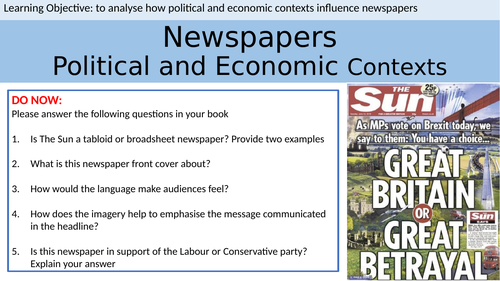 EDUQAS Media Studies Newspapers Introduction and Media Language ...