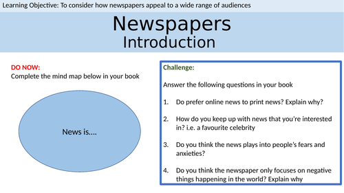 EDUQAS Media Studies Newspapers Introduction and Media Language ...