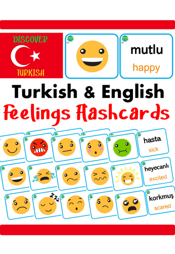 Turkish / English Flashcards - Feelings / Duygular | Teaching Resources