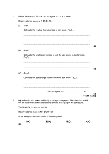 Percentage mass element in a compound, GCSE, Quantitative Chemistry ...
