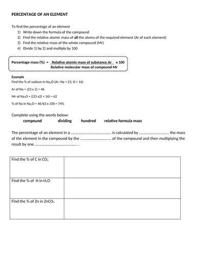 Percentage mass element in a compound, GCSE, Quantitative Chemistry ...