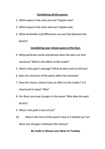 World War 1 Poetry at KS3 | Teaching Resources