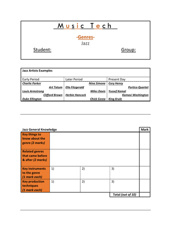 Music Technology - Component 3 - Genres Workbook Sheet 01 - Jazz ...