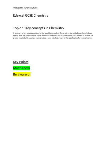 GCSE Chemistry Topic 1, Atomic Structure, The Periodic Table, Bonding ...