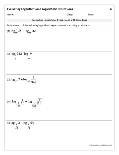 Evaluating Logarithms & Logarithmic Expressions- 49 Problems | Teaching ...