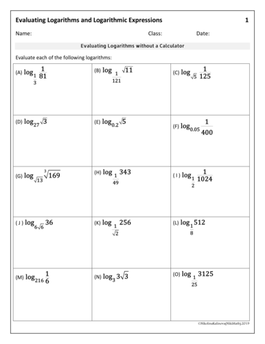 Evaluating Logarithms & Logarithmic Expressions- 49 Problems | Teaching ...
