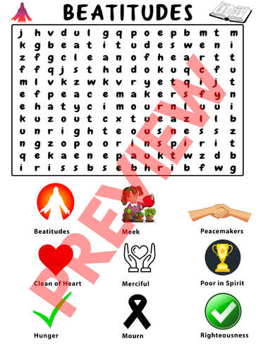 Catholic Religion: The Beatitudes Word Search Activity | Teaching Resources