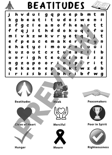 Catholic Religion: The Beatitudes Word Search Activity | Teaching Resources