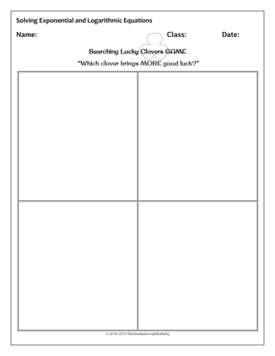 Solving Exponential & Logarithmic Equations - Lucky Clovers Matching ...