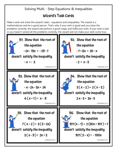Multi – Step Equations and Inequalities - Task Cards -3 types ...