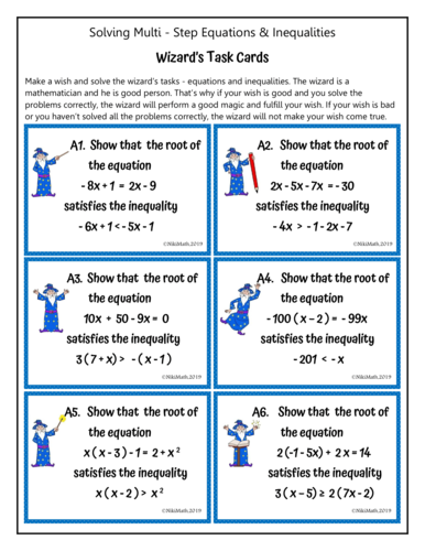 Multi – Step Equations and Inequalities - Task Cards -3 types ...