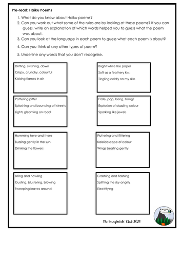 Guided Reading Haikus with Pre and Post Questions KS2 Years 3, 4, 5 or ...