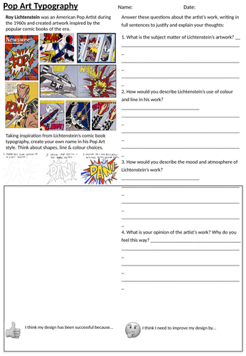 Pop Art Worksheet, Cover Lesson or Homework Activity Bundle | Teaching ...