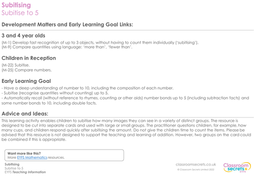 EYFS Subitise to 5 Learning Activity | Teaching Resources