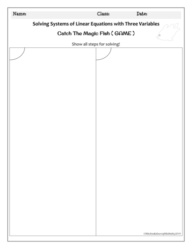 Solving Systems with Three Variables -"Catch the Magic Fish" (Matching ...