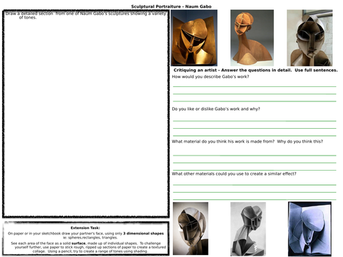 Art Cover Lesson. 1 hour. Tonal pencil sketch and critique task based ...