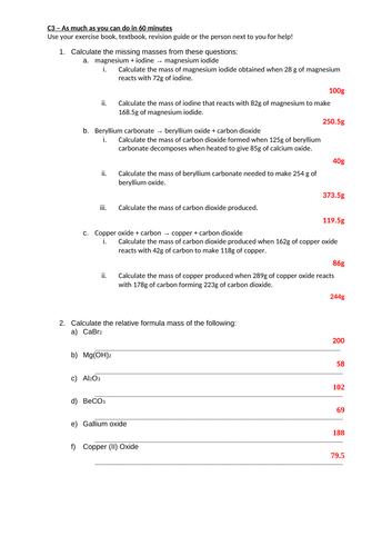 C3 Quantitative Chemistry calculations | Teaching Resources