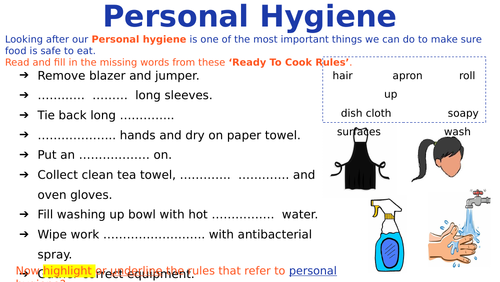 Food Cover Lesson. 1 hour. Personal Hygiene. Hygiene rules and drawing ...