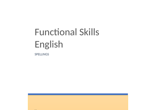 E3 Functional Skills Spelling Booklet | Teaching Resources