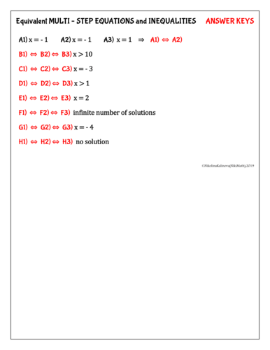 Multi-Step Equations & Inequalities - Task Cards (3 prob per card ...