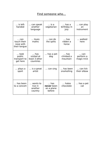 Bingo icebreaker activity - Find someone who... | Teaching Resources