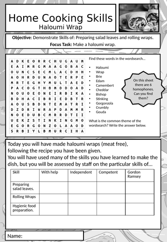 BTEC Home Cooking Skills lesson resources, worksheet, recipe, literacy ...