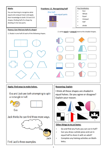 Year 1 - Fractions workbook with answer sheets | Teaching Resources