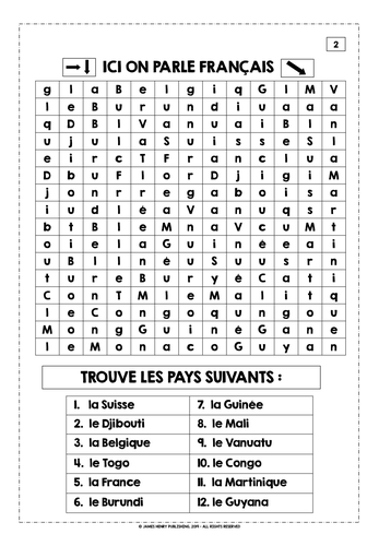 FRENCH-SPEAKING COUNTRIES WORD SEARCHES | Teaching Resources