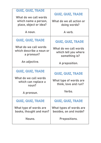 Grammar Game KS2 Quiz Quiz Trade (VERY FUN!) | Teaching Resources