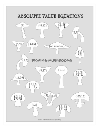 Absolute Value Equations - Picking Mushrooms (Matching Game) | Teaching ...
