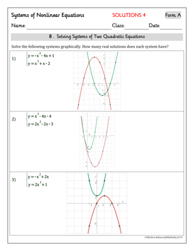 Nonlinear Systems of Equations - Practice 2 Forms & Matching Activity ...
