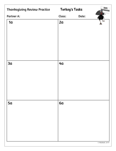 Thanksgiving PreCalculus Review Practice - Turkey's Task Cards(3 prob ...