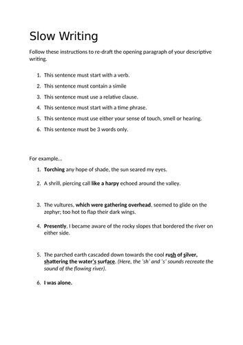 Descriptive Writing Workshop | Teaching Resources