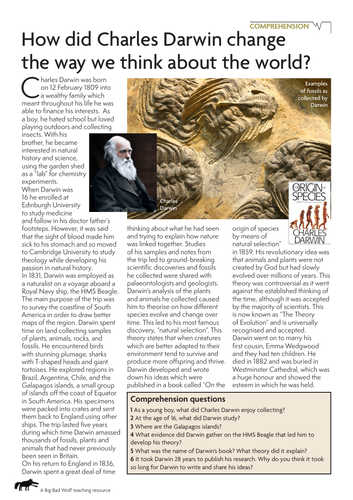 Comprehension Charles Darwin and Evolution | Teaching Resources