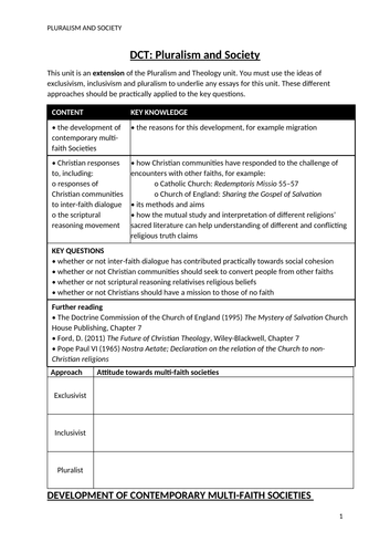 Pluralism, Theology and Society - WHOLE 2 UNITS! (A-Level RS OCR ...