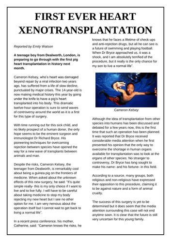 Year 5/6 Pig Heart Boy Newspaper Reports Unit | Teaching Resources