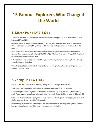 Famous Explorers from History | Teaching Resources