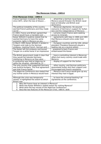 World War I - 4. The Morrocan Crises | Teaching Resources