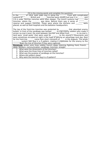 World War I - 8. Living in the trenches | Teaching Resources