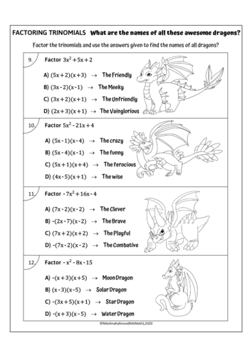 Factoring Trinomials - "What's the name of the dragon?" (Multiple ...