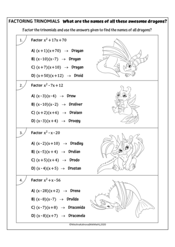 Factoring Trinomials - "What's the name of the dragon?" (Multiple ...