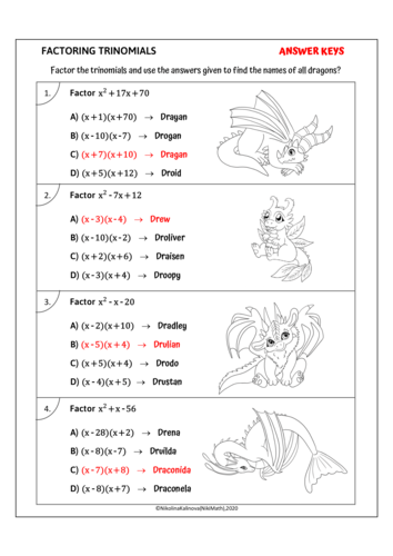 Factoring Trinomials - "What's the name of the dragon?" (Multiple ...