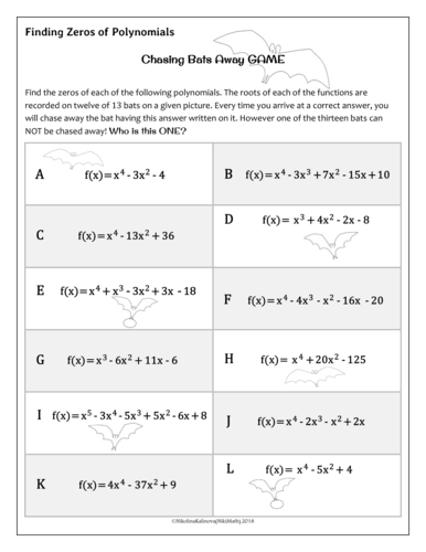 Zeros of Polynomial Functions - "Chase the Bats Away" Matching Game ...