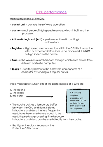 CPU performance notes with questions and answers | Teaching Resources