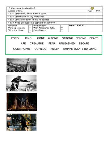 15 Lessons-King Kong Newspaper Writing -Includes Lesson Slides ...