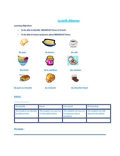 FRENCH BREAKFAST WORKSHEET 3 LEVELS | Teaching Resources