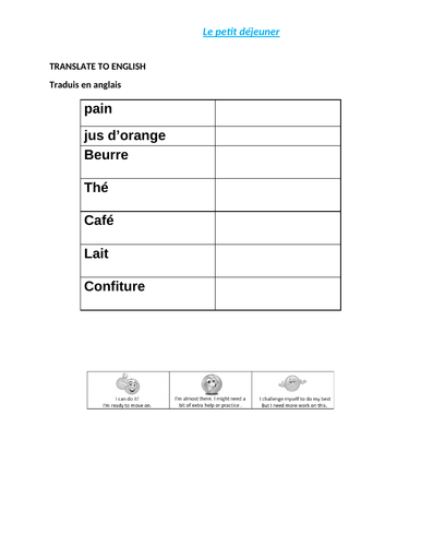 FRENCH BREAKFAST WORKSHEET 3 LEVELS | Teaching Resources
