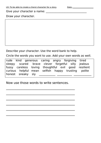 Character profile worksheet (hero/villain) | Teaching Resources